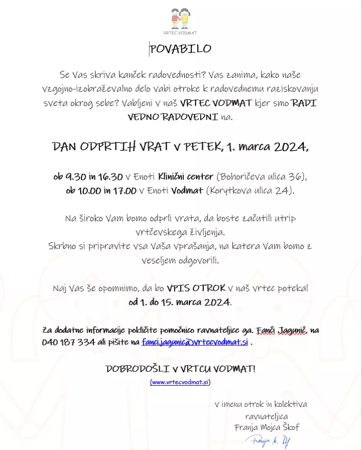 Vrtec Vodmat - Radi vedno radovedni